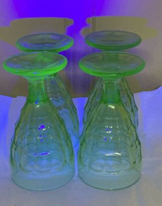Set Of 4 Green Uranium Glass Hazel Atlas Colonial Block 5 3/4 " Water ...