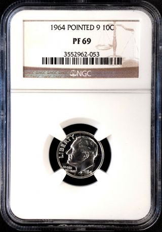 1964 Roosevelt Dime Pointed 9 NGC PF69 Ultra Cameo Blast White PR69 ...