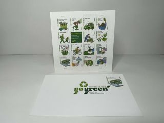 USPS GO GREEN Miniature Sheet Of 16 FOREVER MNH Stamps 2011 W/ One FDC ...