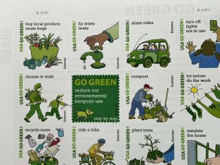 USPS GO GREEN Miniature Sheet Of 16 FOREVER MNH Stamps 2011 W/ One FDC ...